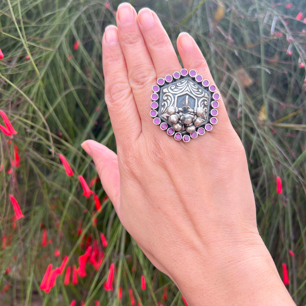 Pink Orbit Grandeur Ring – Maahru - Silver For Soul